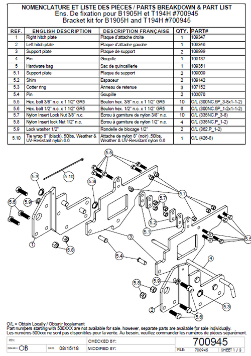700945 } Bracket kit for Branson 1905H & TYM T194H tractors - Salem ...