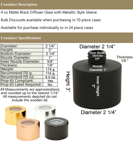 4 oz Matte Black Diffuser Glass