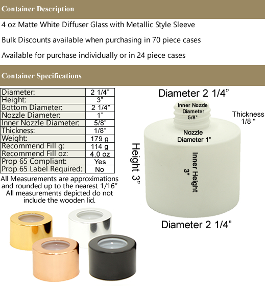 4 oz Matte White Diffuser Glass