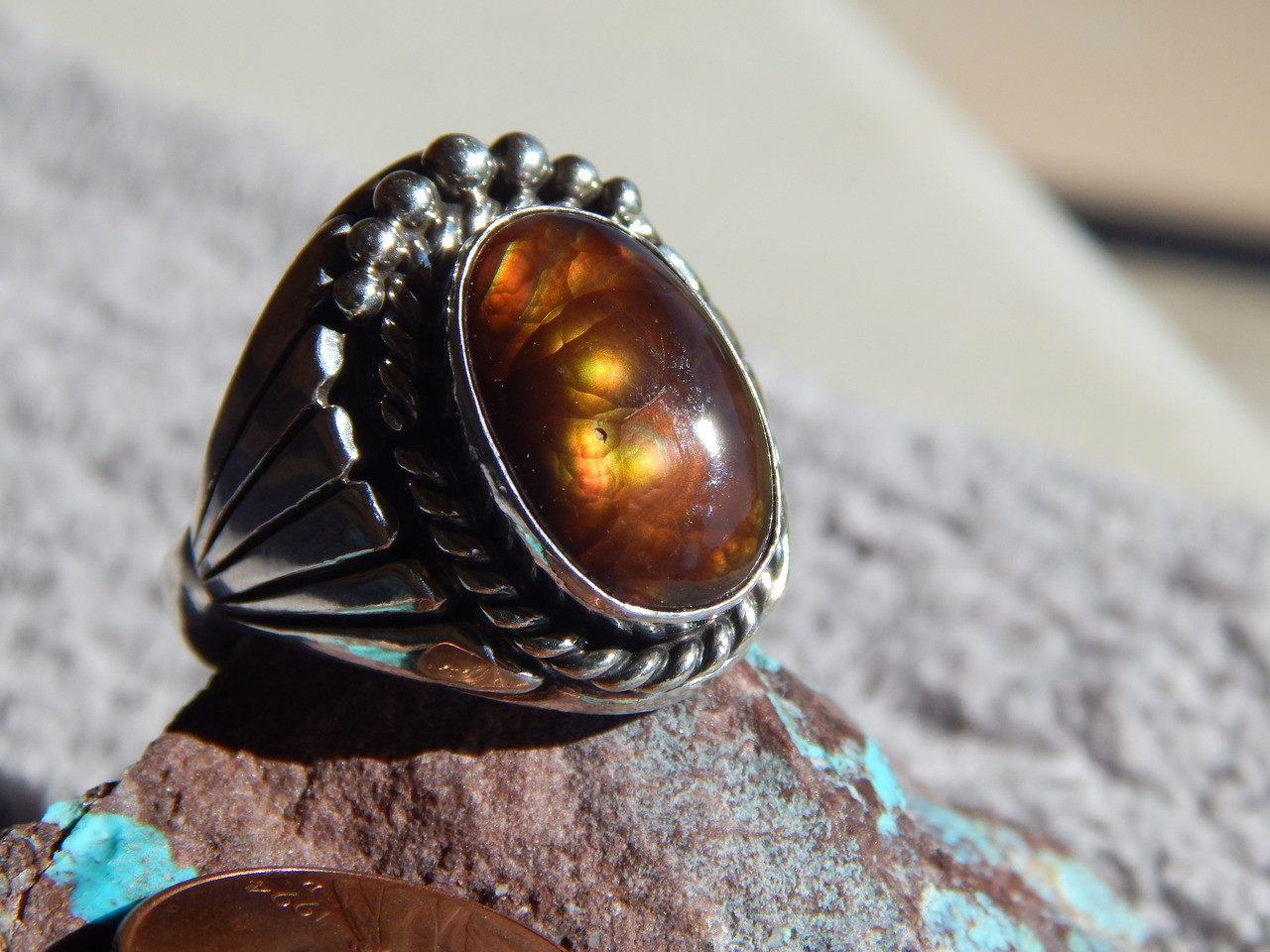 New Mens Sterling Silver Fire Agate Ring By Navajo Lorenzo James Size ...