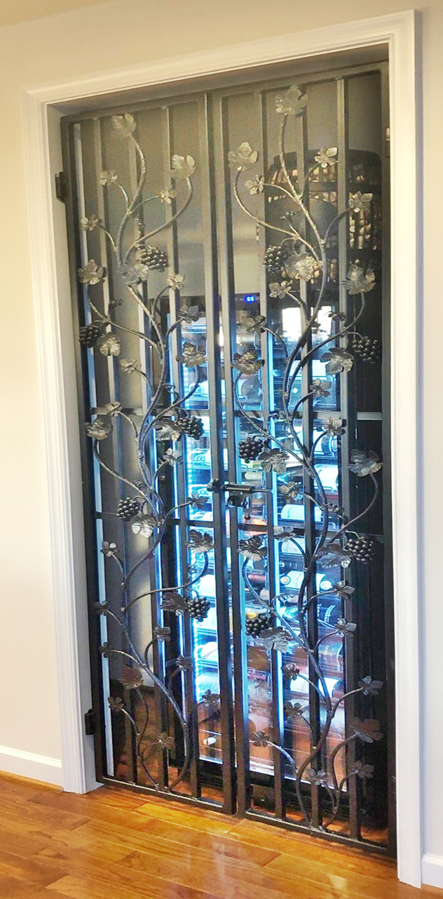 Artistic Double Grape Vine & Leaf Iron Wine Cellar Door