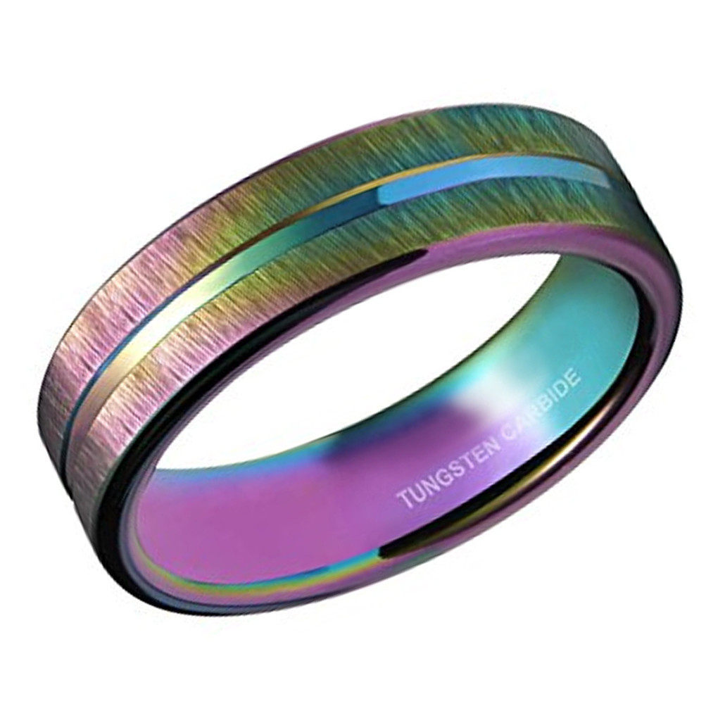 4mm - Gay Pride Lesbian Grooved Rainbow Anodized Tungsten Wedding Band ...