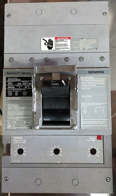 HRXD63B200 Siemens Breaker, 2000 Amp With Shunt Trip, 120 Vac ...