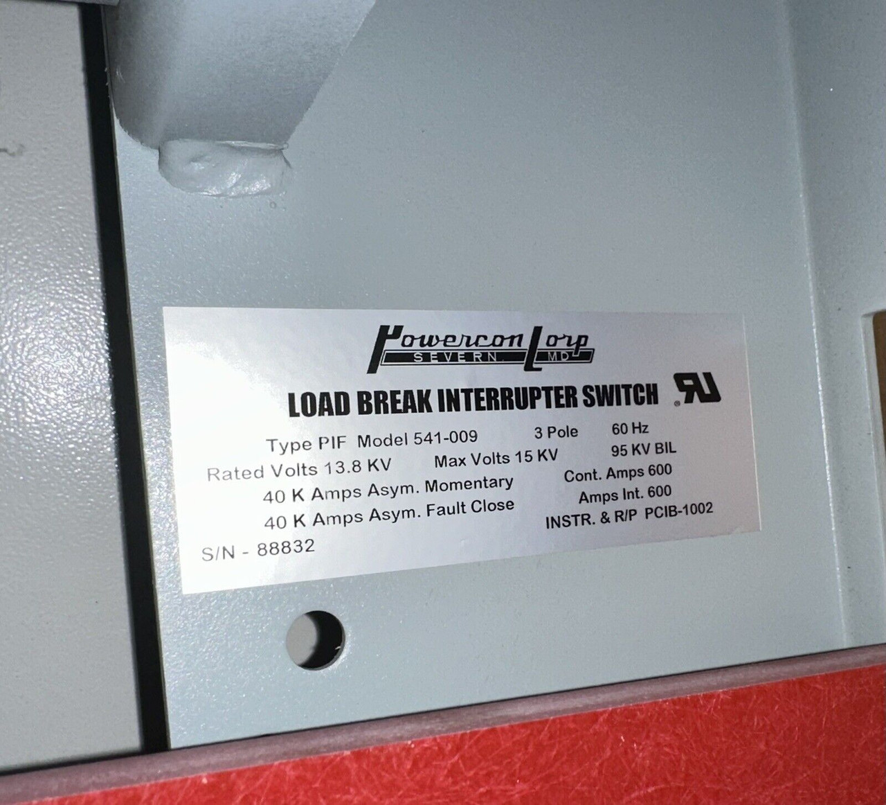 Powercon Switch Model 541-009 Type PIG 15KV 600A