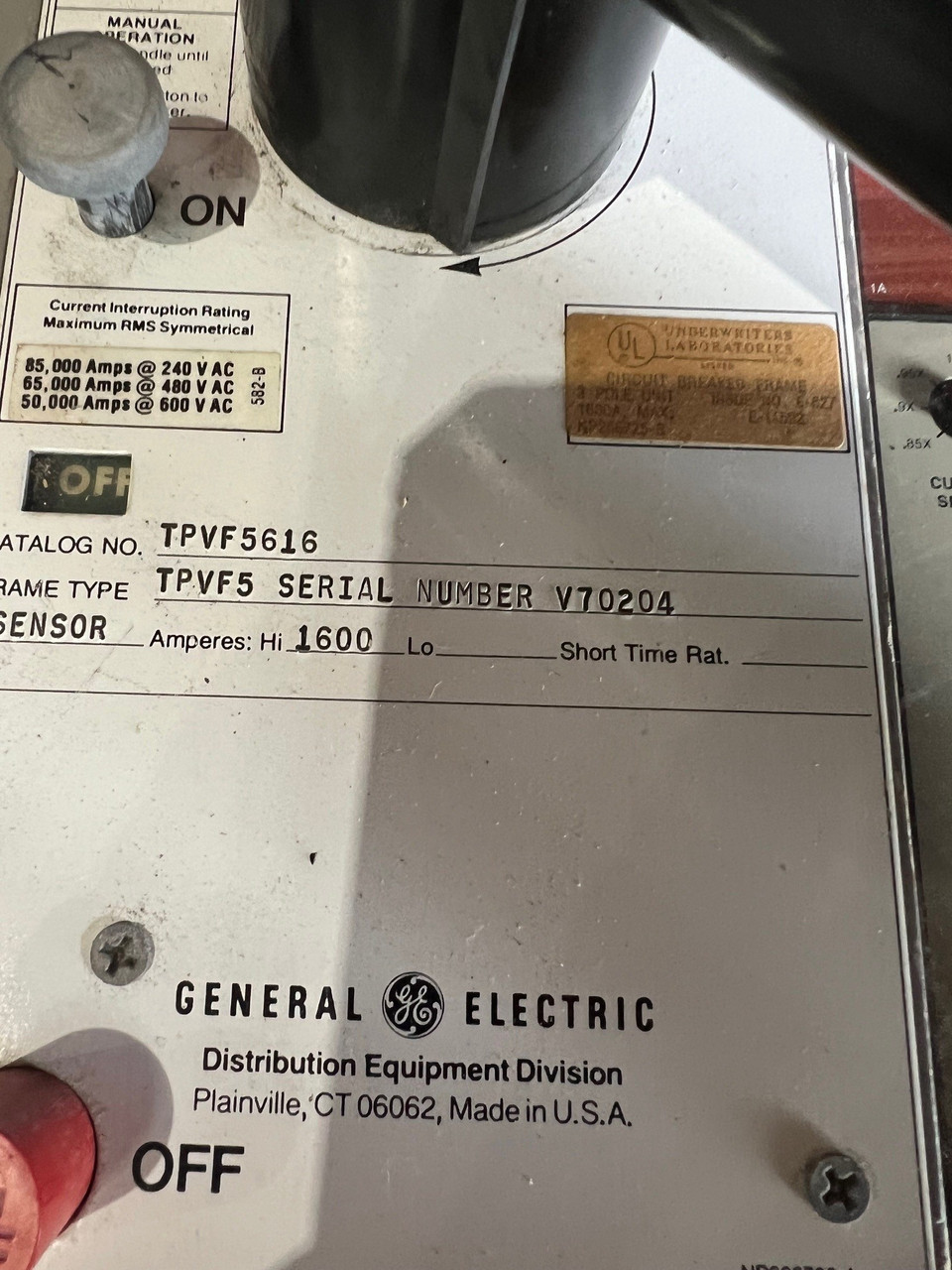 GE TPVF5616 1600A, 3 Pole, 600Vac, M/O, BI/, Reconditioned & Tested