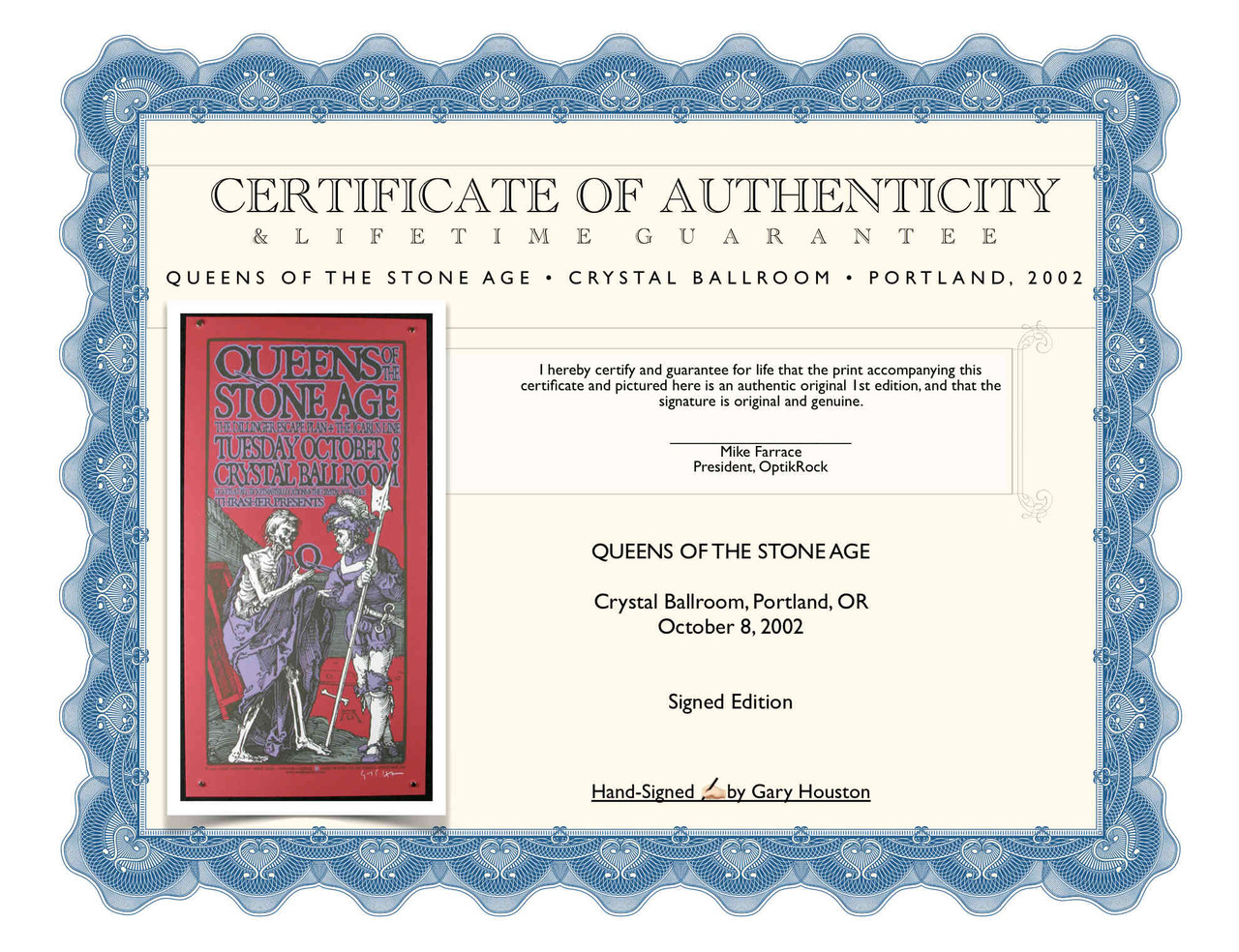 Queens of the Stone Age QOTSA Portland 2002 Original Hand-Signed by ...