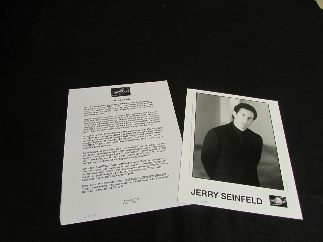 Jerry Seinfeld Press Kit Lot 1 8" x 10" b&w glossy Photos 1 press ...