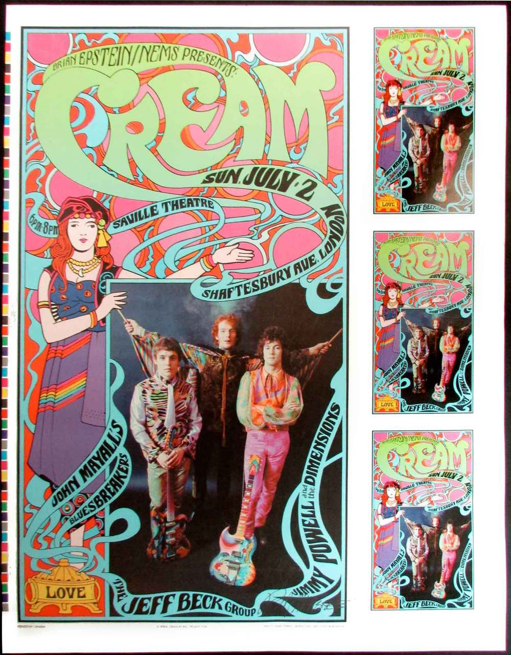 Cream Poster Saville Theater London 1967 '90s Reprint Uncut Proof Bob Masse