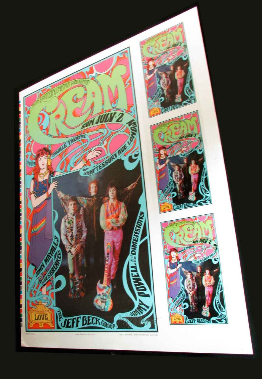 Cream Poster Saville Theater London 1967 '90s Reprint Uncut Proof Bob Masse