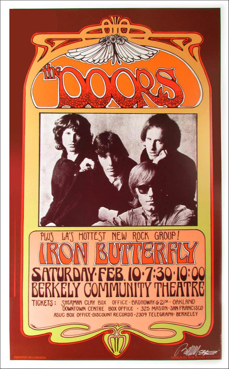Doors Poster Poster Berkeley 1968 Nice Reprint Signed Silver Ink Bob Masse