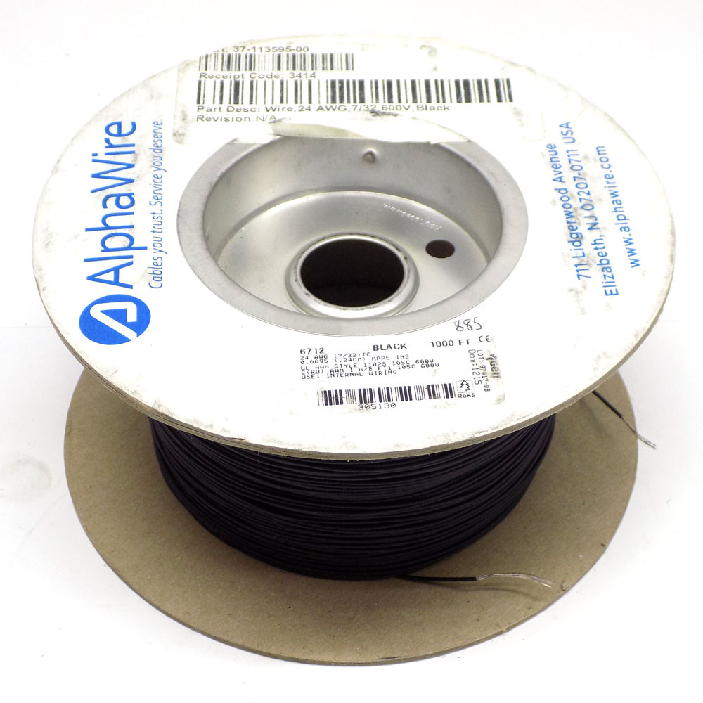 AlphaWire 6712 Black 24 AWG 600 Volt Internal MPPE Wire (885 Feet)