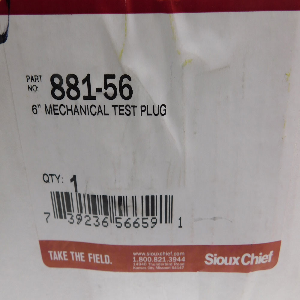 Sioux Chief 881-56 TeePee 75 PSI Rated 6" Mechanical Test Plug +32F Only