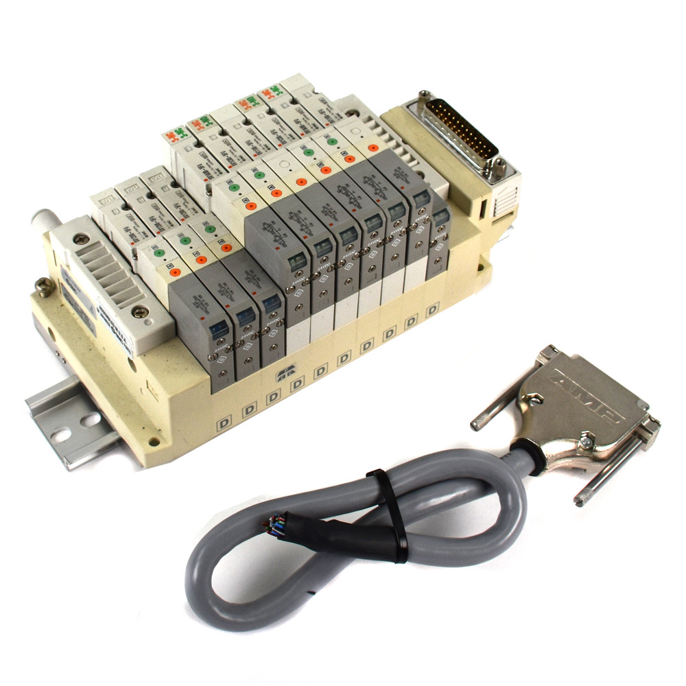 SMC SS5V1-FAR002 Pneumatic Manifold, D-Sub Connector w/ (10) Solenoid ...