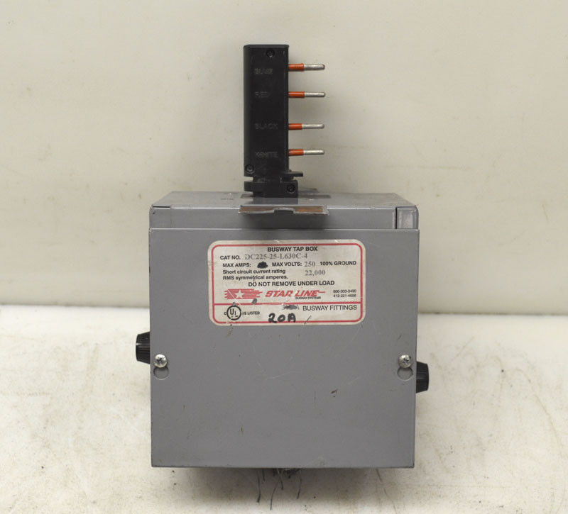 StarLine DC225-25-L630C-4 20-Amp 34UA Busway Tap Box 250VAC Plug-In ...