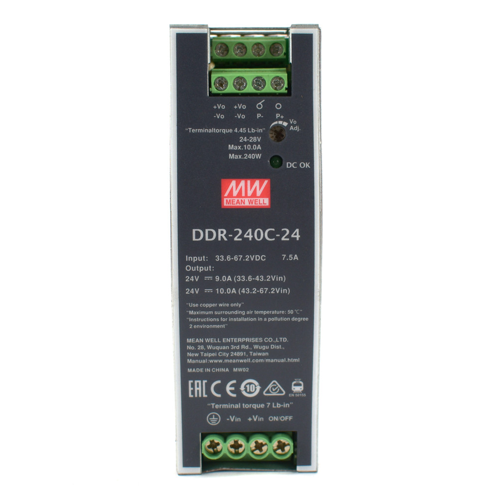 Mean Well DDR-240C-24 DC-DC Converter DIN Rail 240W 24V@10A-Out, 33.6-67.2V-In
