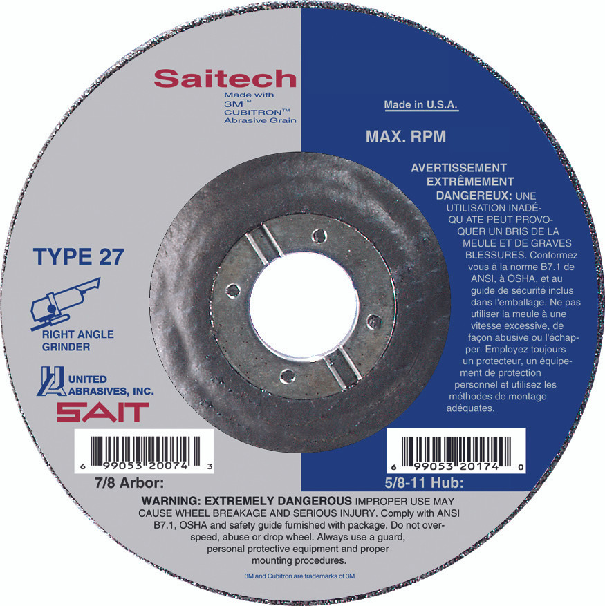 Sait Saitech 20074 | 5" x 1/4" x 7/8" T27 Grinding Wheel