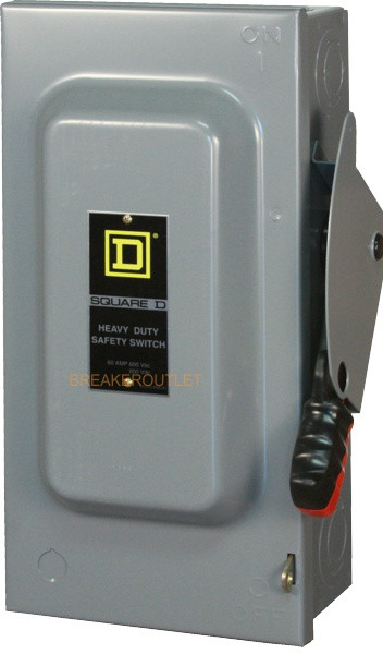 HU362 Square D 60A 600V Non-Fusible Safety Switch - Breaker Outlet