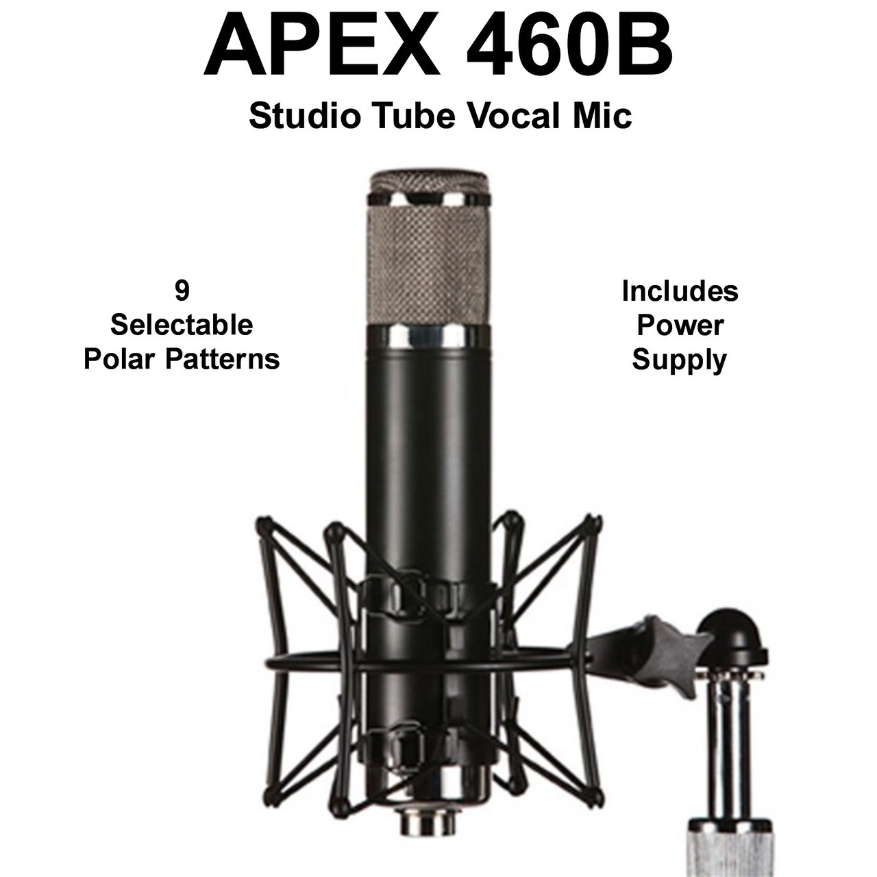 APEX 460B Wide Diaphragm Tube Studio Vocal Mic 9 Polar Settings ...