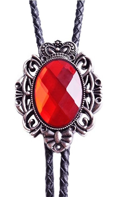 Red Oval Shaped Crystal Stone, Diamond Cut Bolo Tie