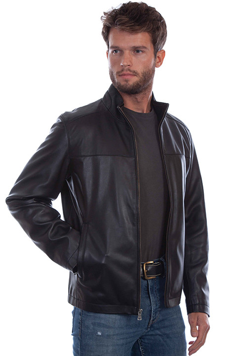 Black Lamb Zip Front Leather Jacket