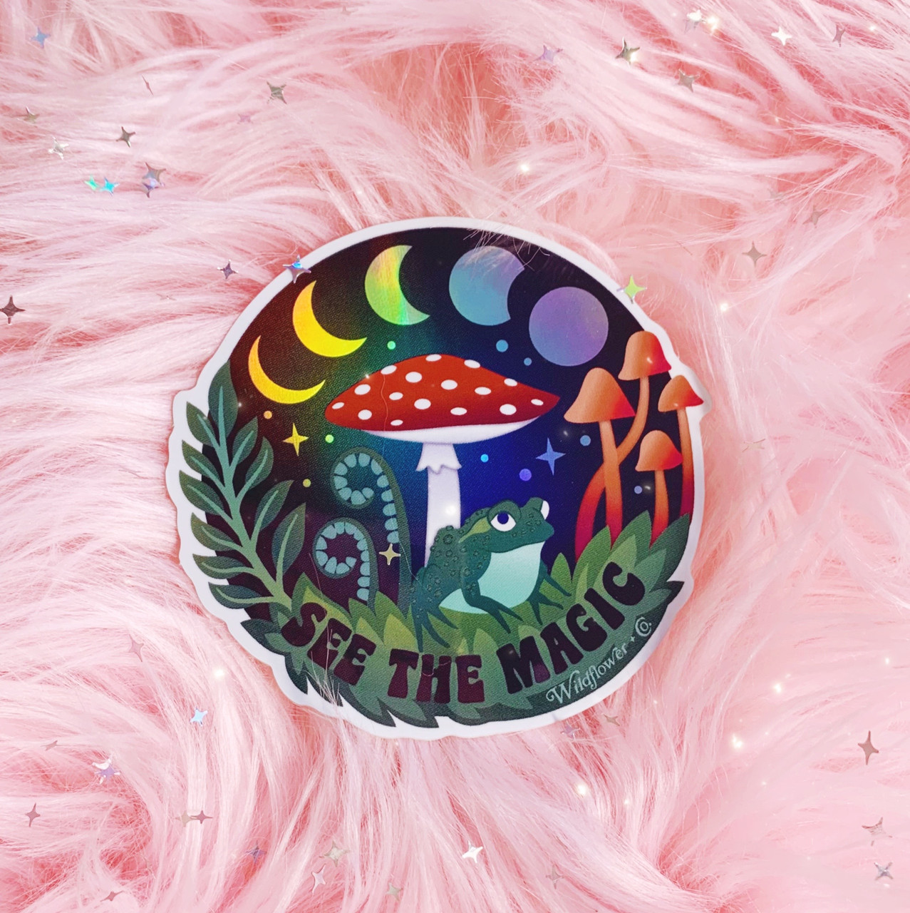 See the Magic Sticker | Holographic Frog & Mushroom | Wildflower & Co.
