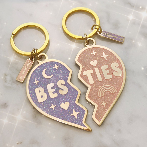Besties Split Heart Keychain S/2, Pink & Lilac | Wildflower + Co