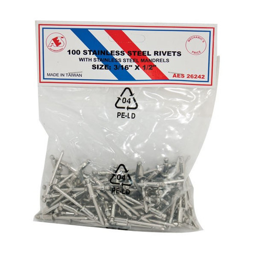 Stainless Steel Rivets - 3/16" x 1/2" - 100PC 26242