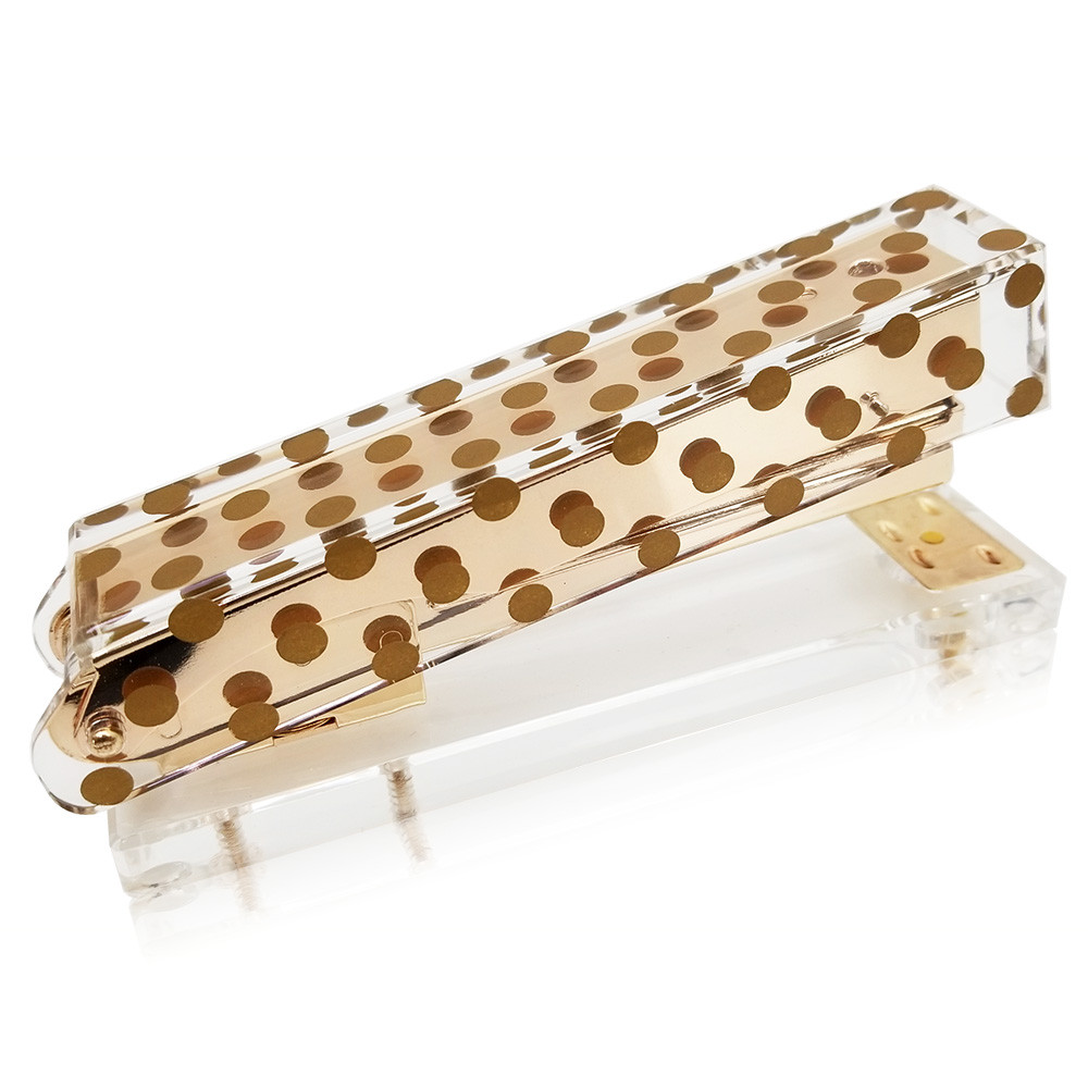 OnDisplay Luxe Acrylic Clear and Metallic Gold Stapler - Gold Polka Dot ...