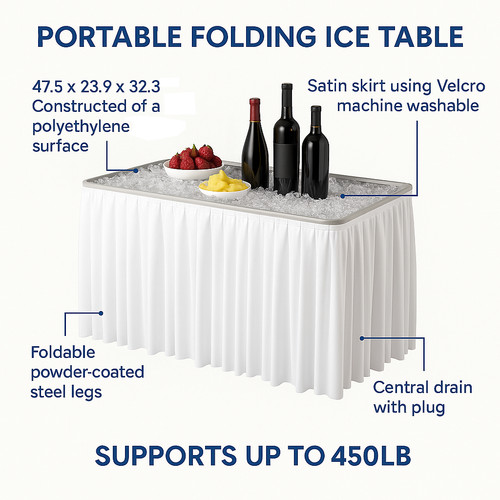 Modern Home 4' Party Ice Bin Table with Skirt - Portable Folding ...