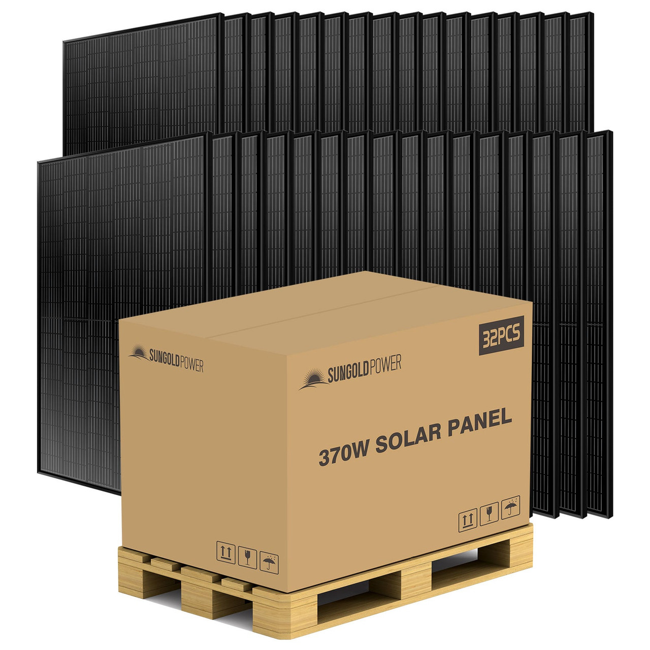 SunGoldPower 370W MONO BLACK PERC SOLAR PANEL FULL PALLET (32 PANELS) - SG-370WMB