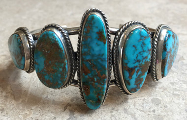 BRACELETS NAVAJO SILVER PILOT MOUNTAIN TURQUOISE Lestor Jackson 6 1/2 ...