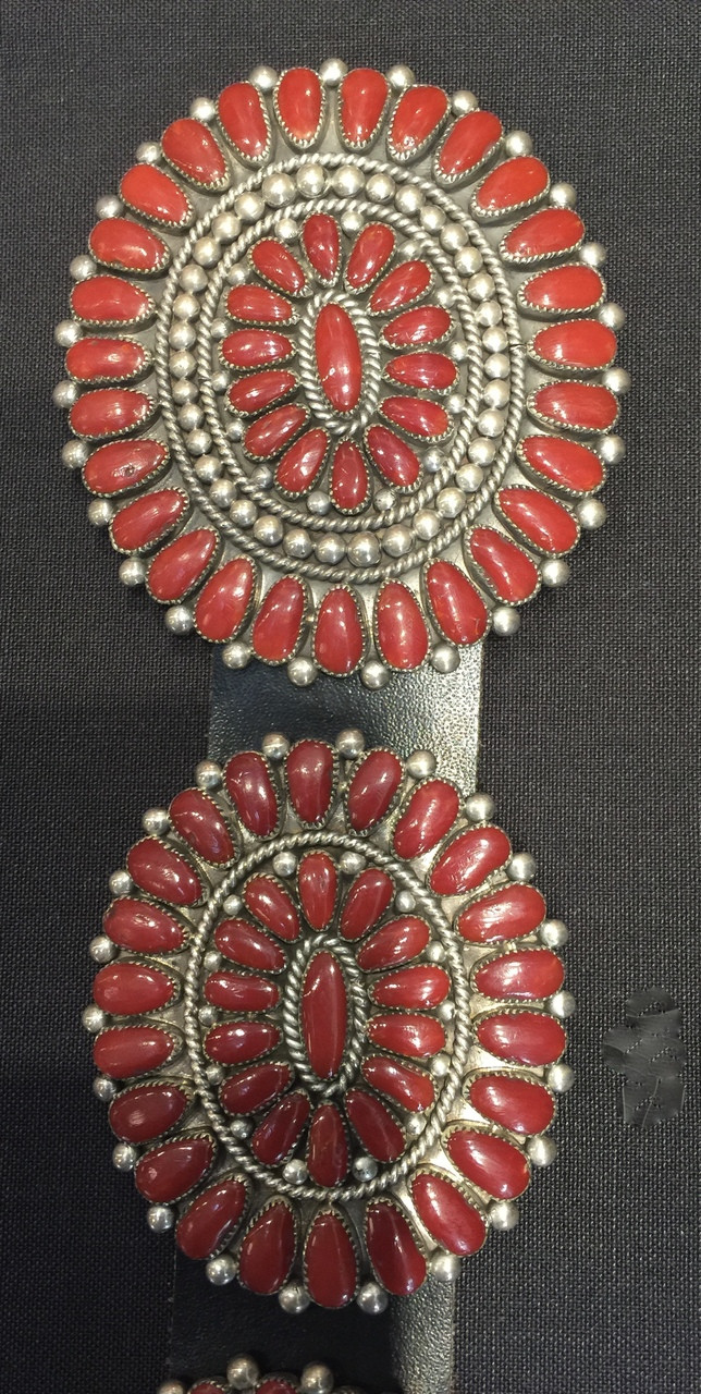 CONCHO BELT ZUNI OVAL CLUSTER RARE COLLECTABLE CORAL ALICE QUAM SOLD ...