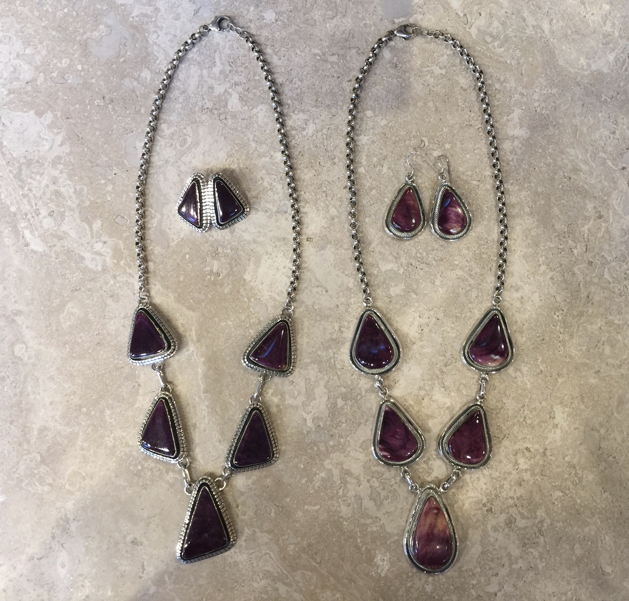 NECKLACE NAVAJO EARRINGS NAVAJO SET RARE PURPLE SPINY OYSTER SHELL ...