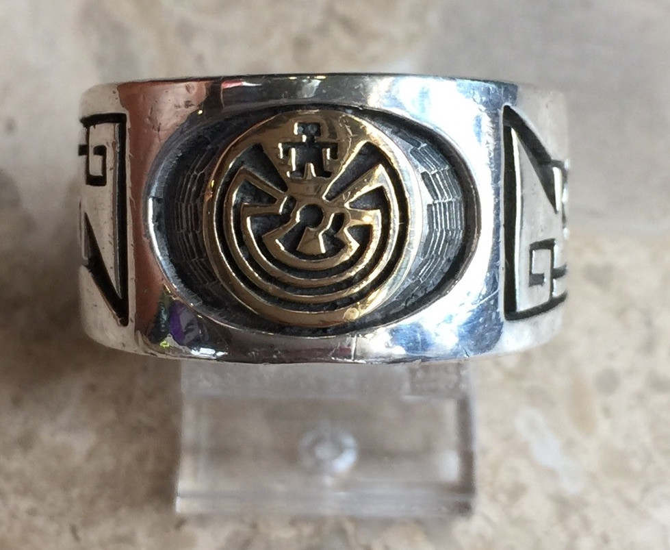 RING HOPI 14KT GOLD MAN IN THE MAZE SILVER JASON TAKALA 10 1/2 SOLD ...