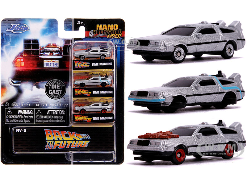 Back to the Future Time Machine 3 piece Set Nano Hollywood Rides Diecast Model Cars by Jada