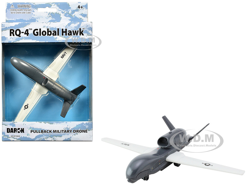 Northrop Grumman RQ 4 Global Hawk Military Drone United States Navy Gray and White Diecast Model Airplane by Daron