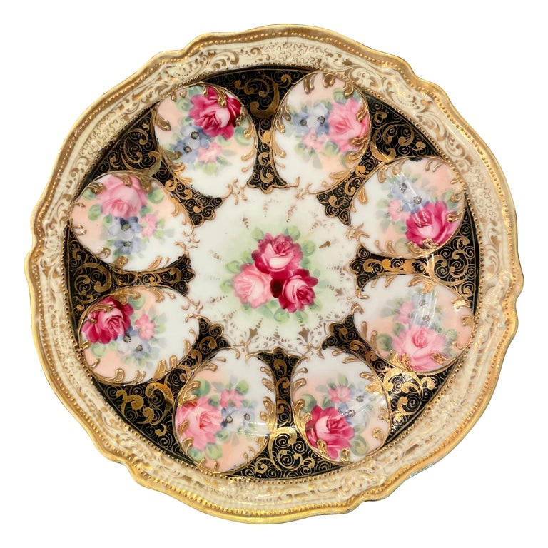 Antique Japanese Porcelain Plate, Hand-Decorated Gold, Ivory & Black ...
