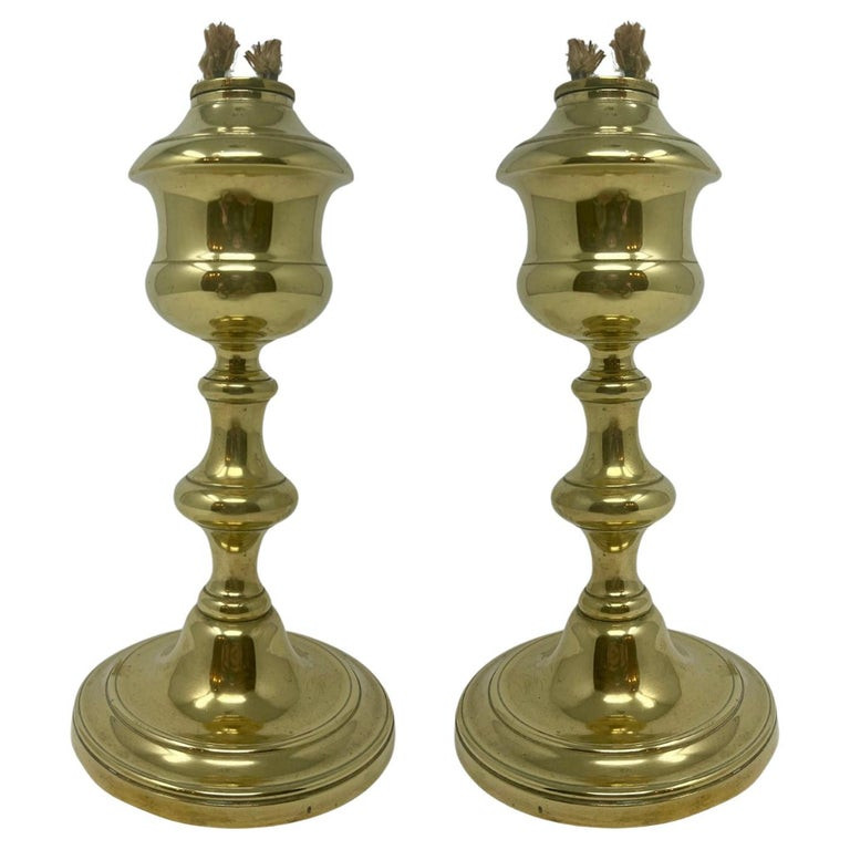 Pair Antique Brass Whale Oil Lamp Candlesticks, Circa 1830's. - Moss ...