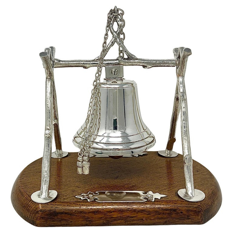 Antique English Silver-Plated Dinner Bell Mounted on an Oak Base, Circa ...