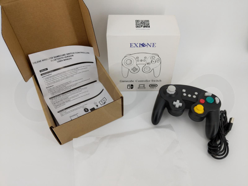 EXLENE GAMECUBE SWITCH RAMBLE TURBO PC WIRELESS CONTROLLER BLACK CABLE ...