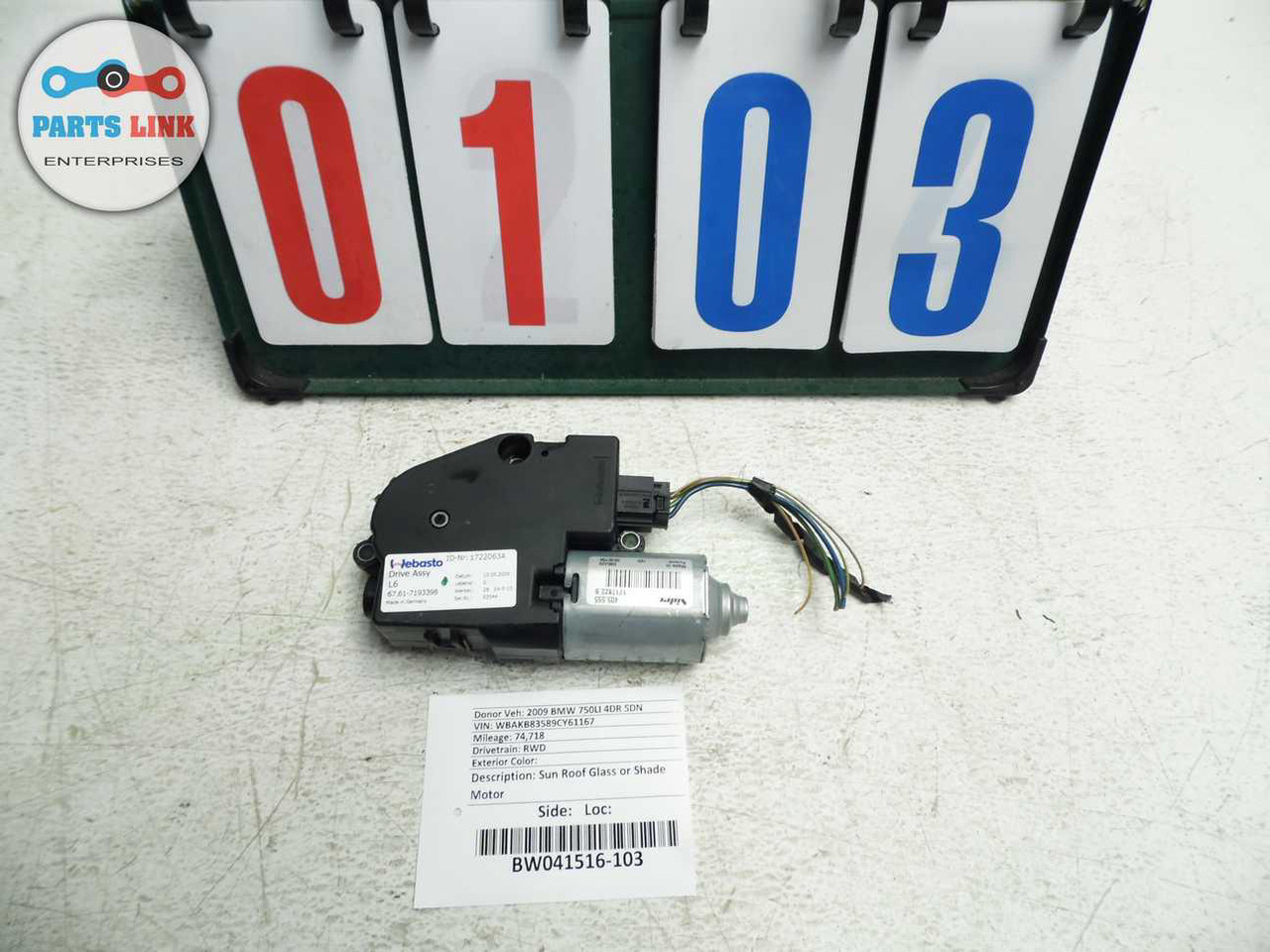 2009-2015 BMW F02 750 750LI SUN ROOF GLASS SHADE MOTOR ACTUATOR SUNROOF ...