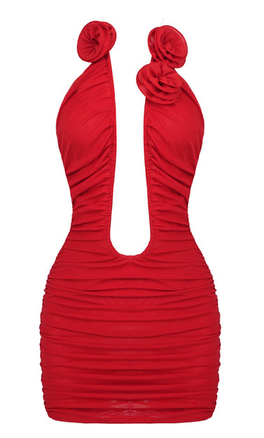 Strapless Flower Ruched Dress Red - Luxe Mini Dresses and Luxe Party ...