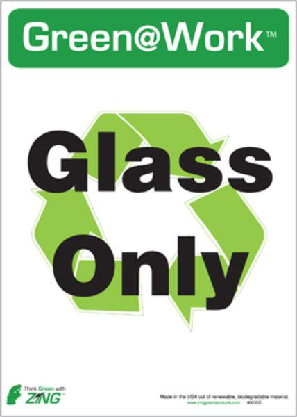Glass Only Recycling Sign, Adhesive 5/pk | Zing