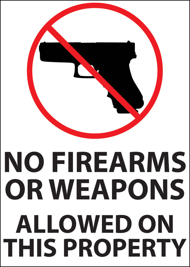 No Firearms or Weapons Allowed Sign, Adhesive, 2/pk | Zing