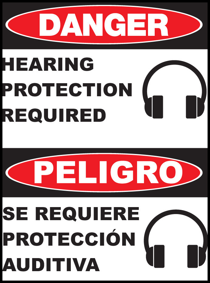 Hearing Protection Required Sign, English/Spanish | Zing