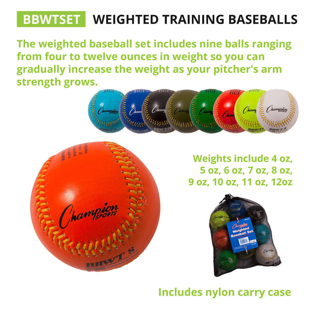 Champion Sports Weighted Training Baseballs Set