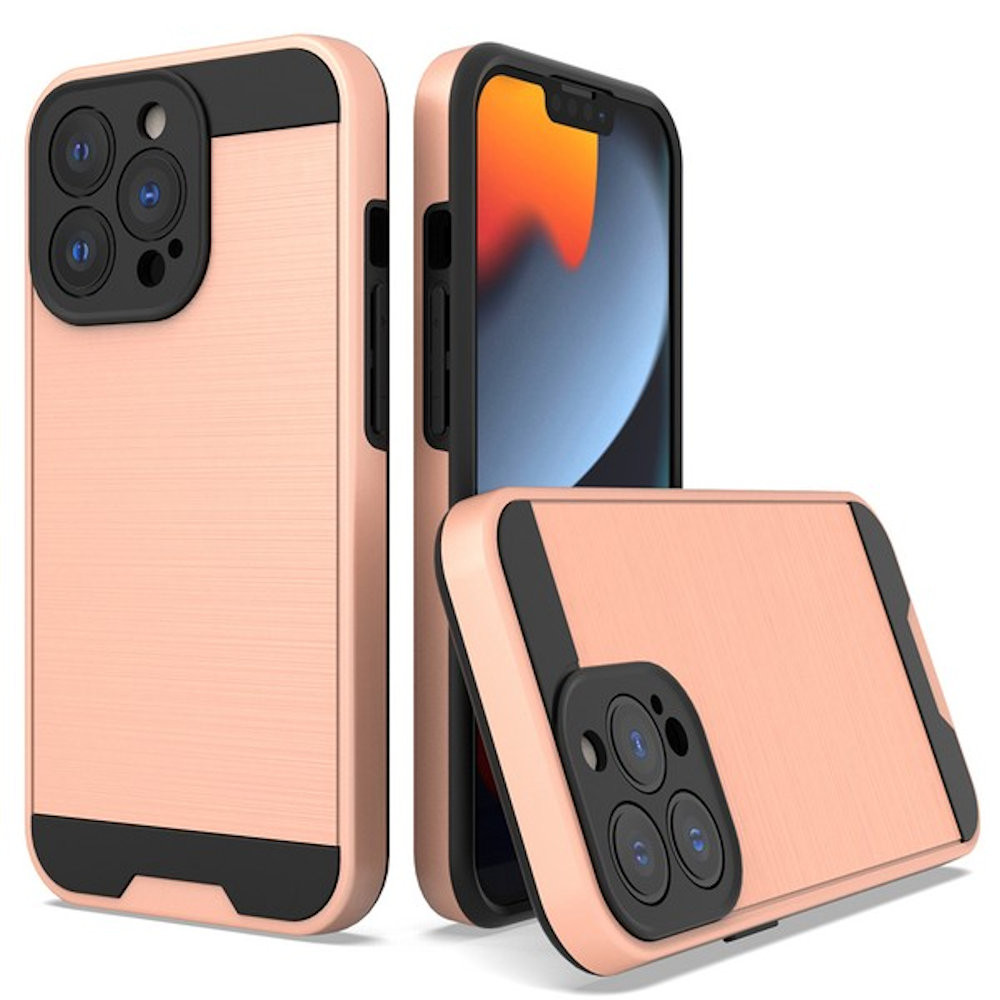 Brushed Metal Texture Hybrid Armor Case for iPhone 13 Pro - Rose Gold ...