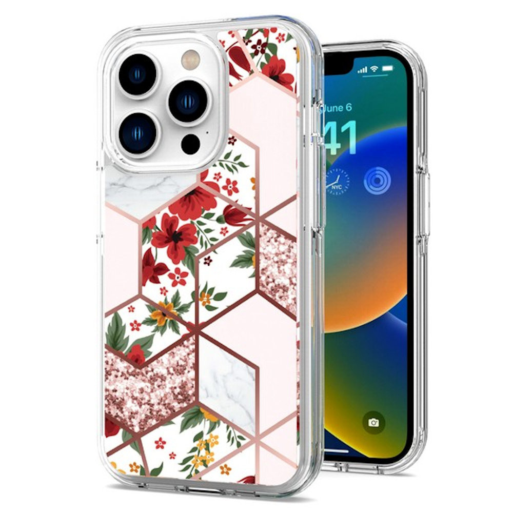 Marble Series Dual Layer Designer Case for iPhone 14 Pro - Pink Floral ...