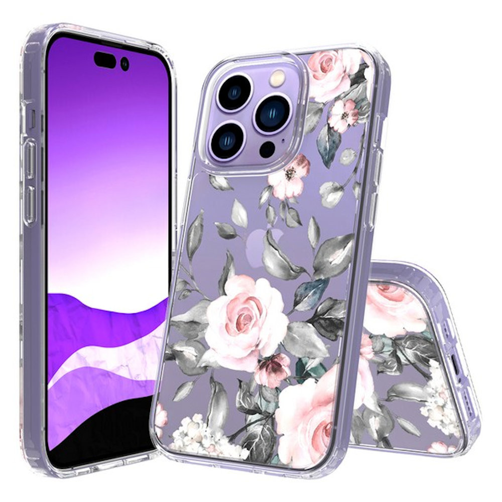 Fusion Shield Tough Snap-on Case for iPhone 14 Pro - Pink Roses - HD ...