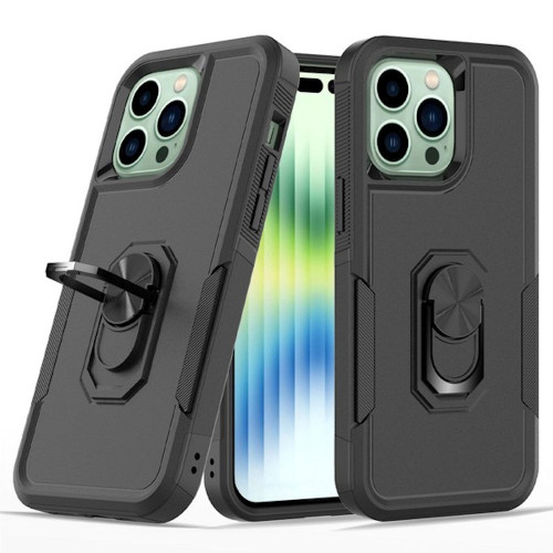 TUFF Shockproof Hybrid Armor Case with Ring Grip for iPhone 14 Pro Max - Black - HD Accessory